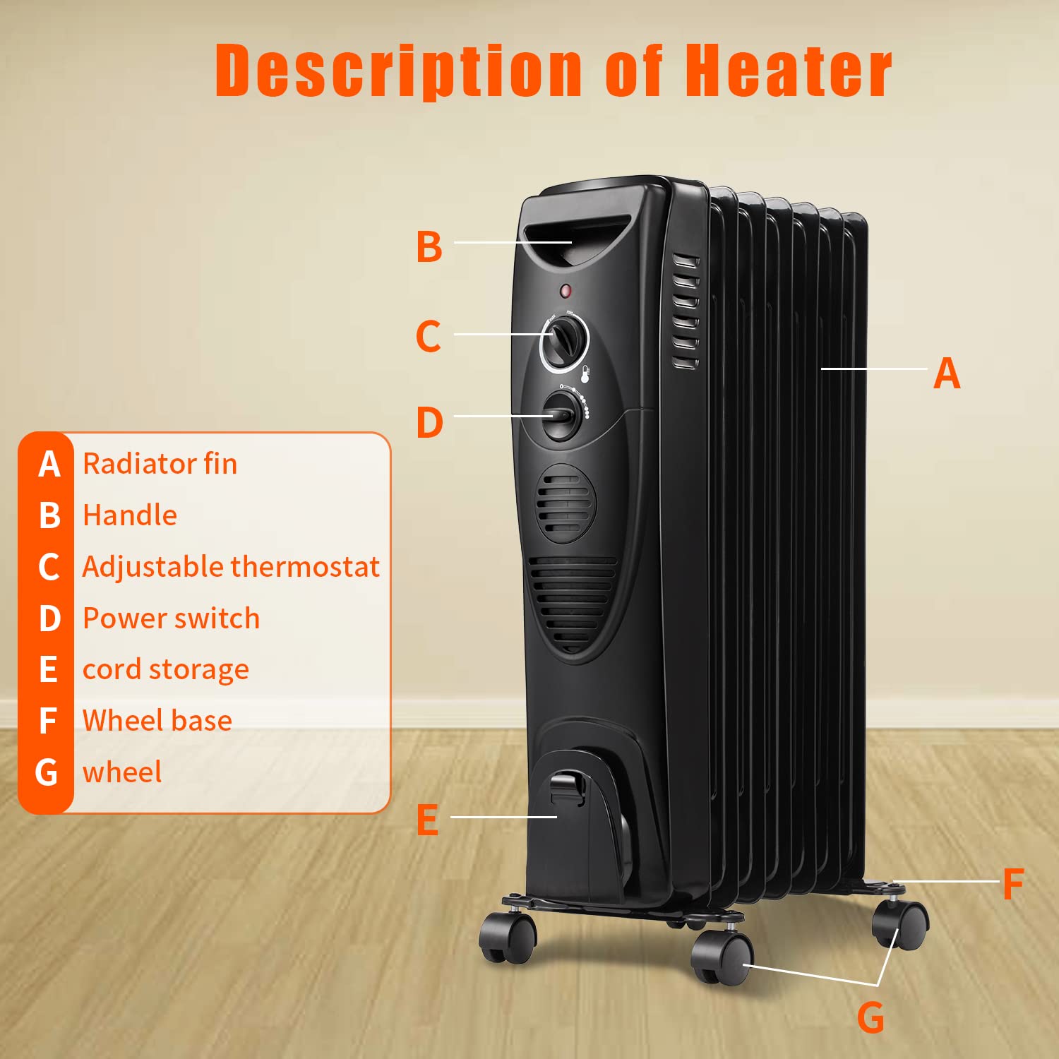 ZAFRO Oil Filled Radiator Heater, 1500W Portable Electric Oil-Filled ...