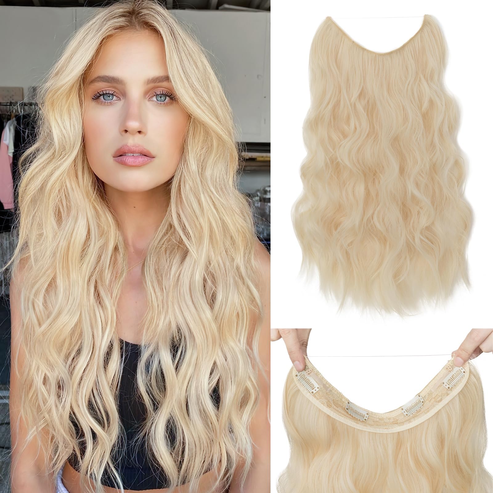 Amazon.com : Sleekalon Invisible Wire Hair Extensions with Transparent ...