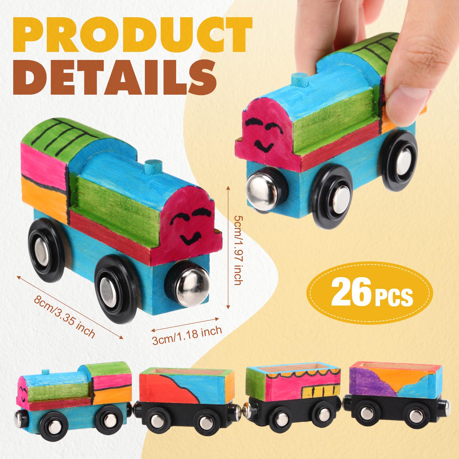 Snapklik.com : Lenwen 26 Pcs Unpainted Magnetic Wooden Trains Cars ...