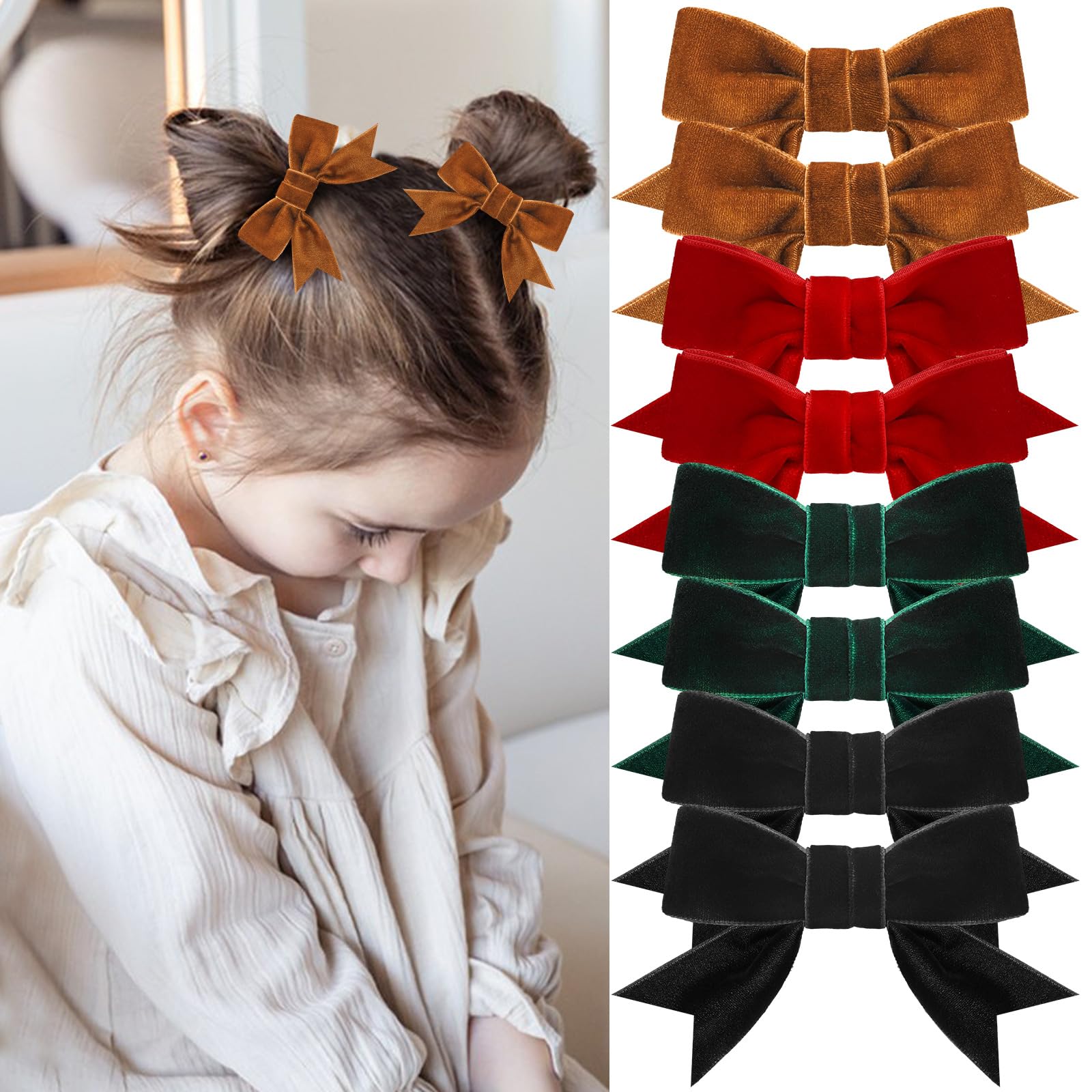 Amazon.com: 8 Pcs Velvet Hair Bows for Girls, Christmas Hair Bows Cute ...