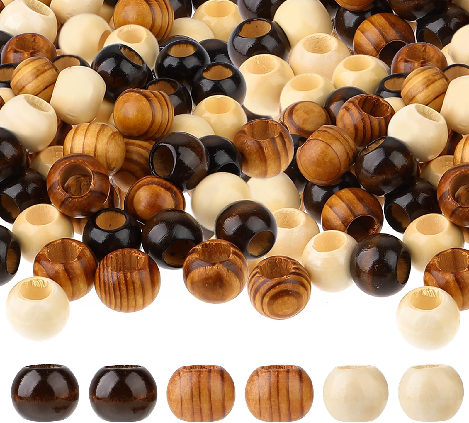 Amazon.com: Mozeat Lens 60pcs Wooden Beads, 20mm Large Hole Round Craft ...
