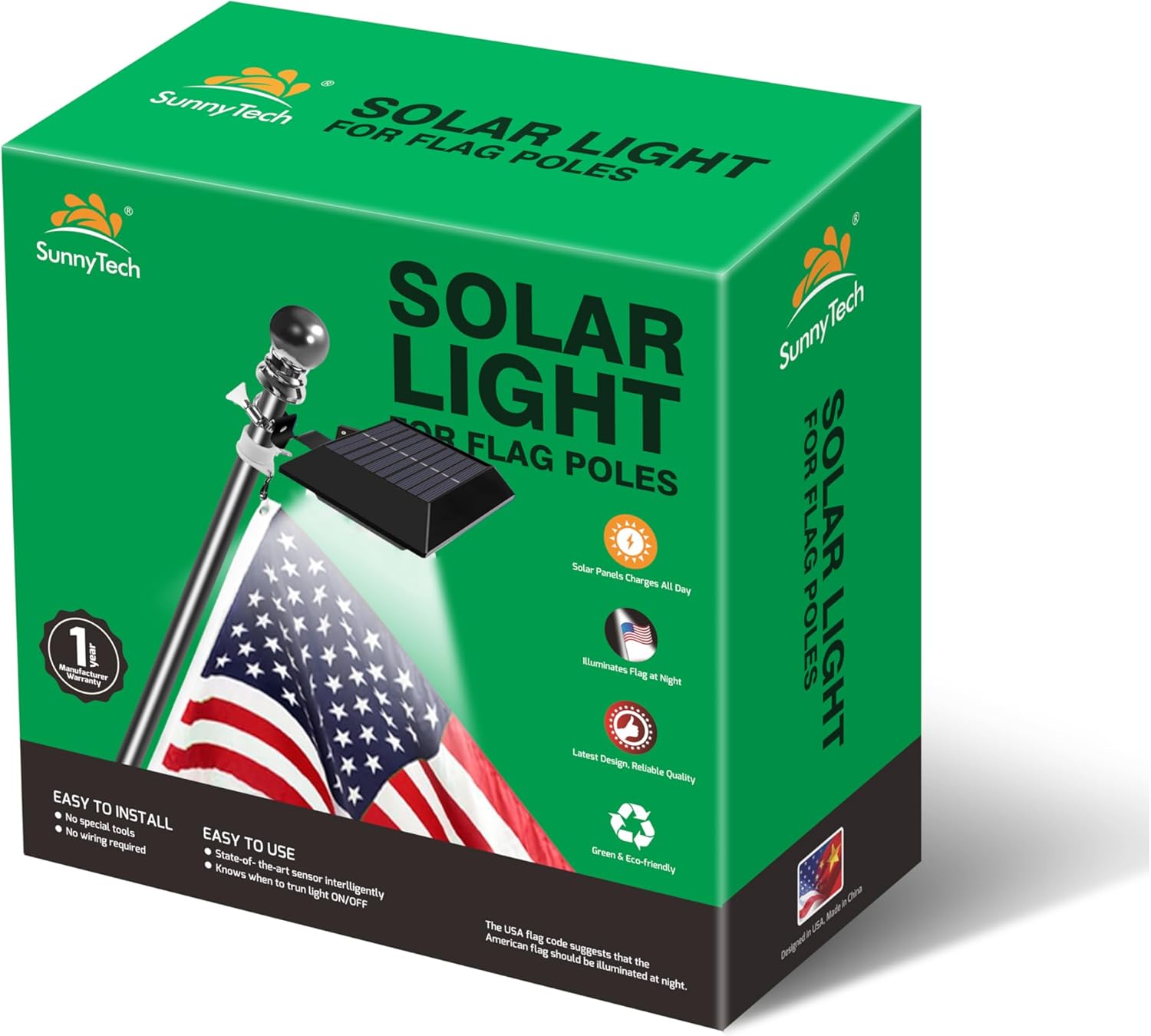 Amazon.com : Sunnytech Solar Power Flag Light - Auto Active Brightest ...