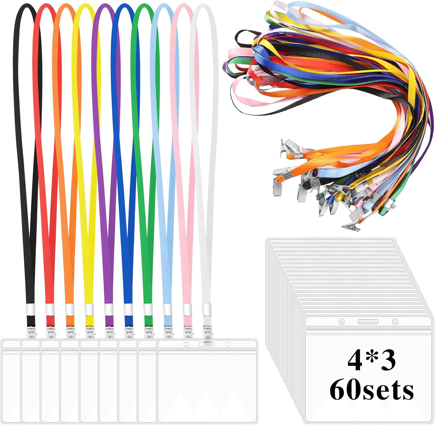 Amazon.com : 60 Pack Clear Name Tags Holder and Lanyards, Reusable ...