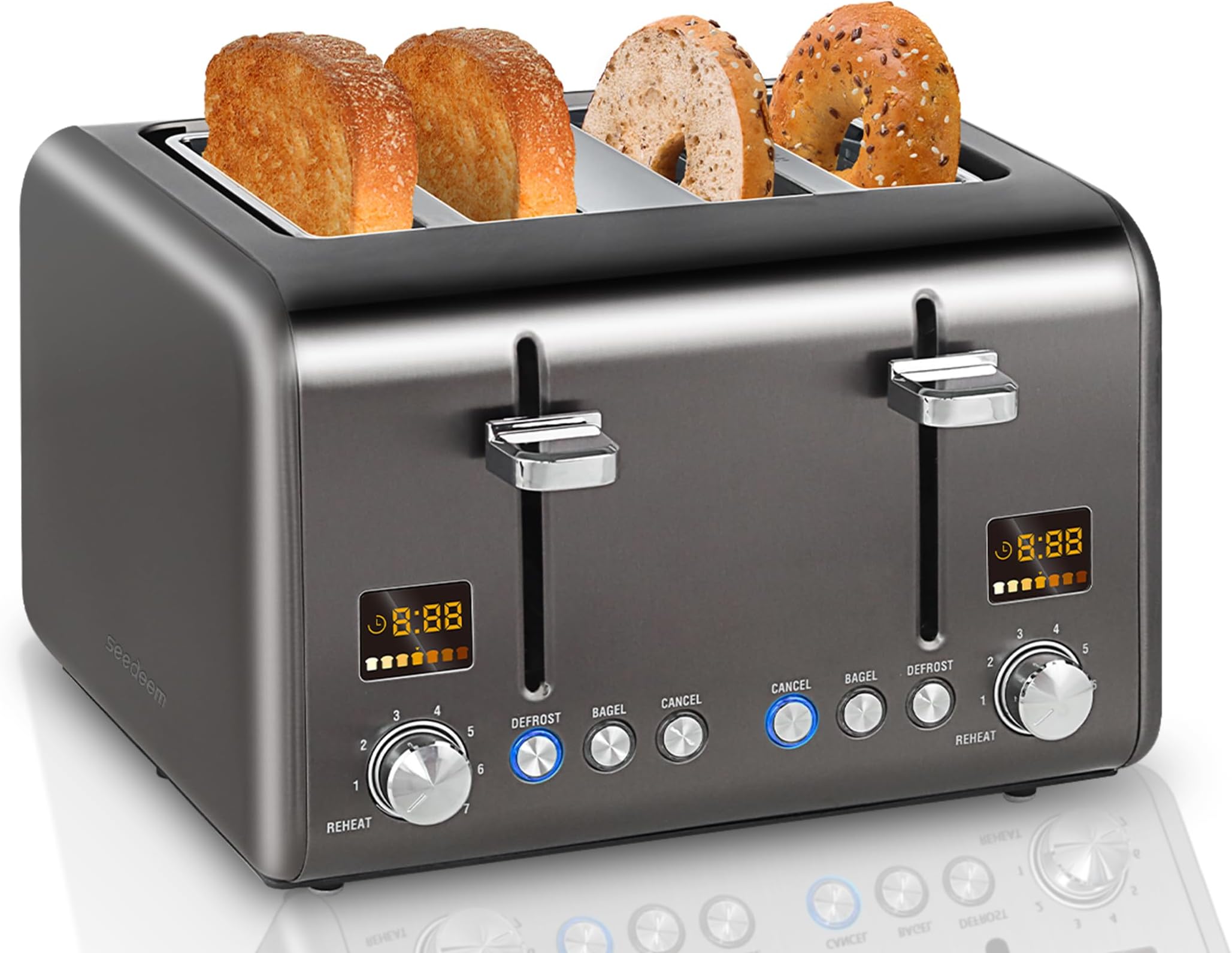 Amazon.com: Chefman 2-Slice Pop-Up Stainless Steel Toaster w/ 7 Shade ...