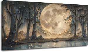 Amazon.com: Full Moon Canvas Print Natural Scenery Poster Print ...