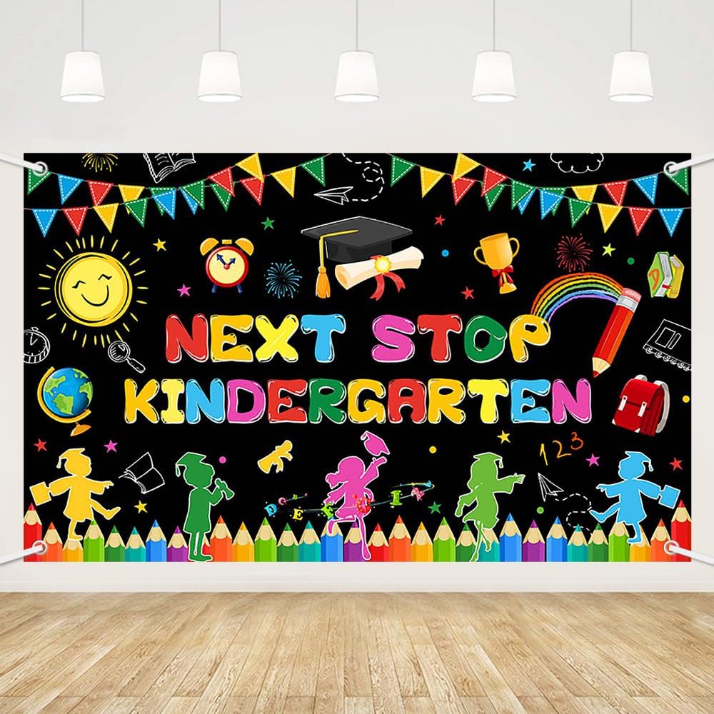 Amazon.com: MEHOFOND Next Stop Kindergarten Banner for Pre K Graduation ...