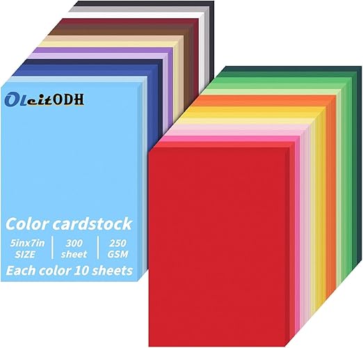 Amazon.com : 5" x 7" Cardstock 30 Colors, 300 Pack Colorful Thick Paper ...