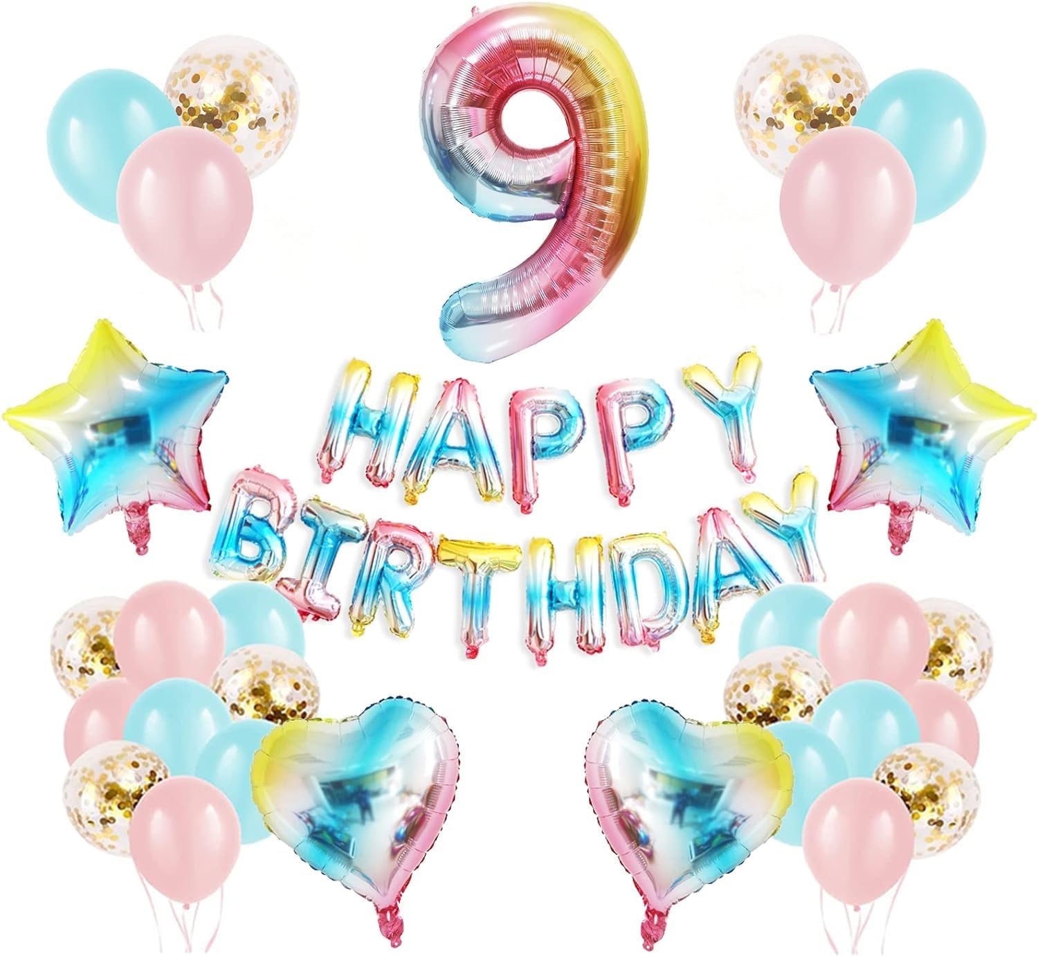 Amazon.com: Rainbow number balloons,9th iridescent party decorations ...