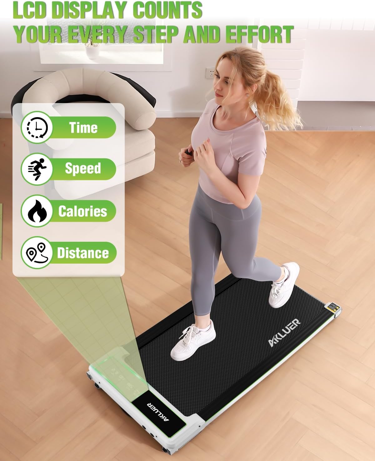 Walking Pad, AKLUER 2.25 HP Under Desk Mini Treadmill with 265 Weight Capacity, Portable Walking ...