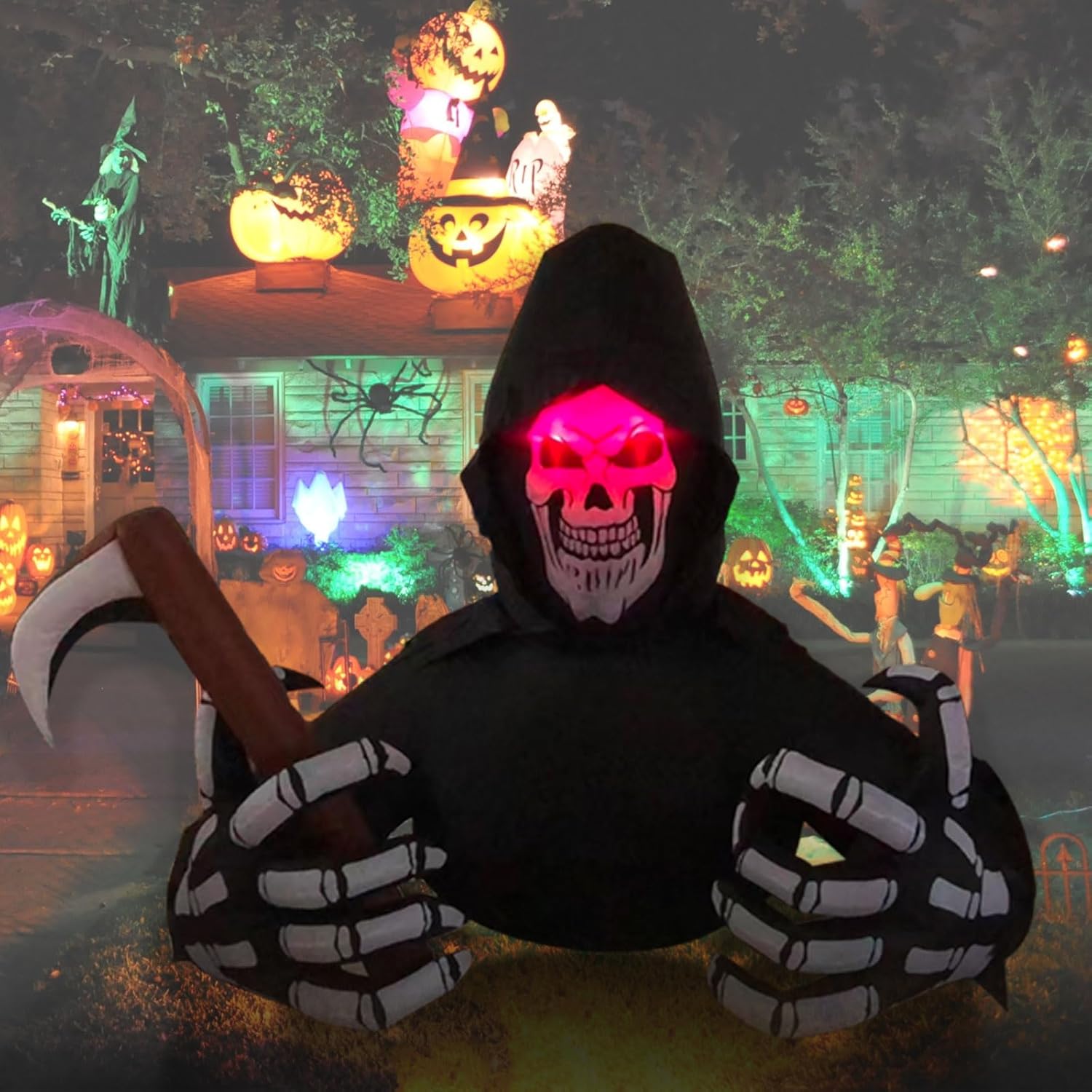 Amazon.com: Halford Halloween Inflatable Grim Reaper Props, Lighted ...