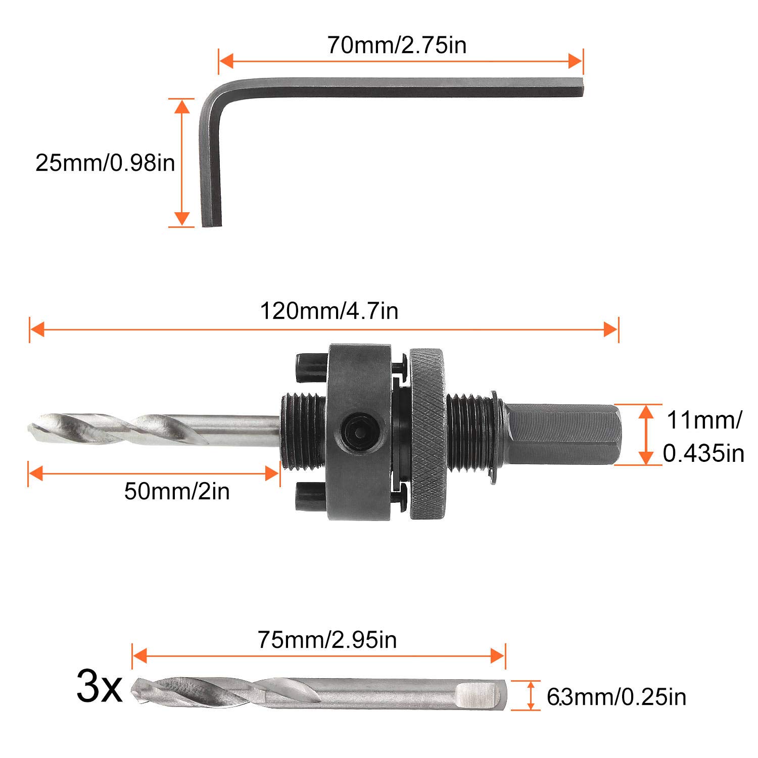 Snapklik.com : 7/16” Hex Shank Hole Saw Arbor, Fits 1-1/4” To 6” Hole ...
