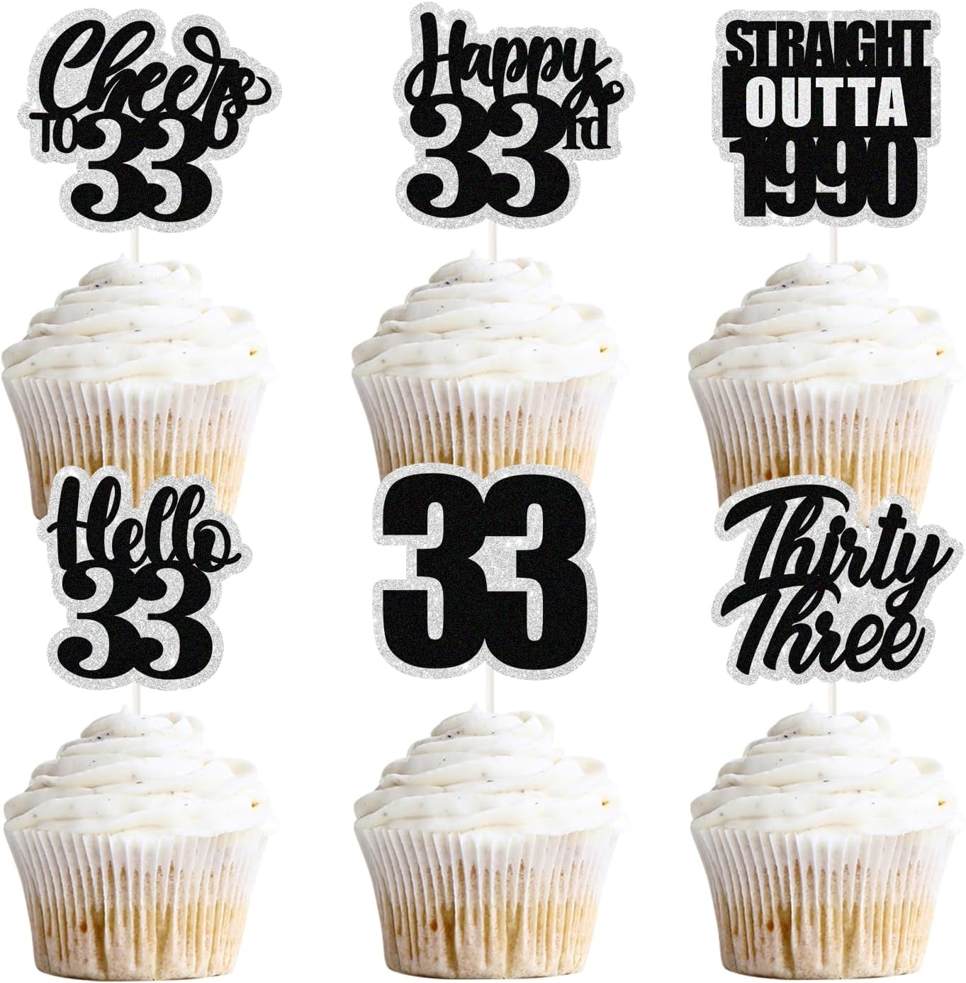 Amazon.com: Happy 33rd Cupcake Topper,18pcs Straight Outta 1990 Cheer ...