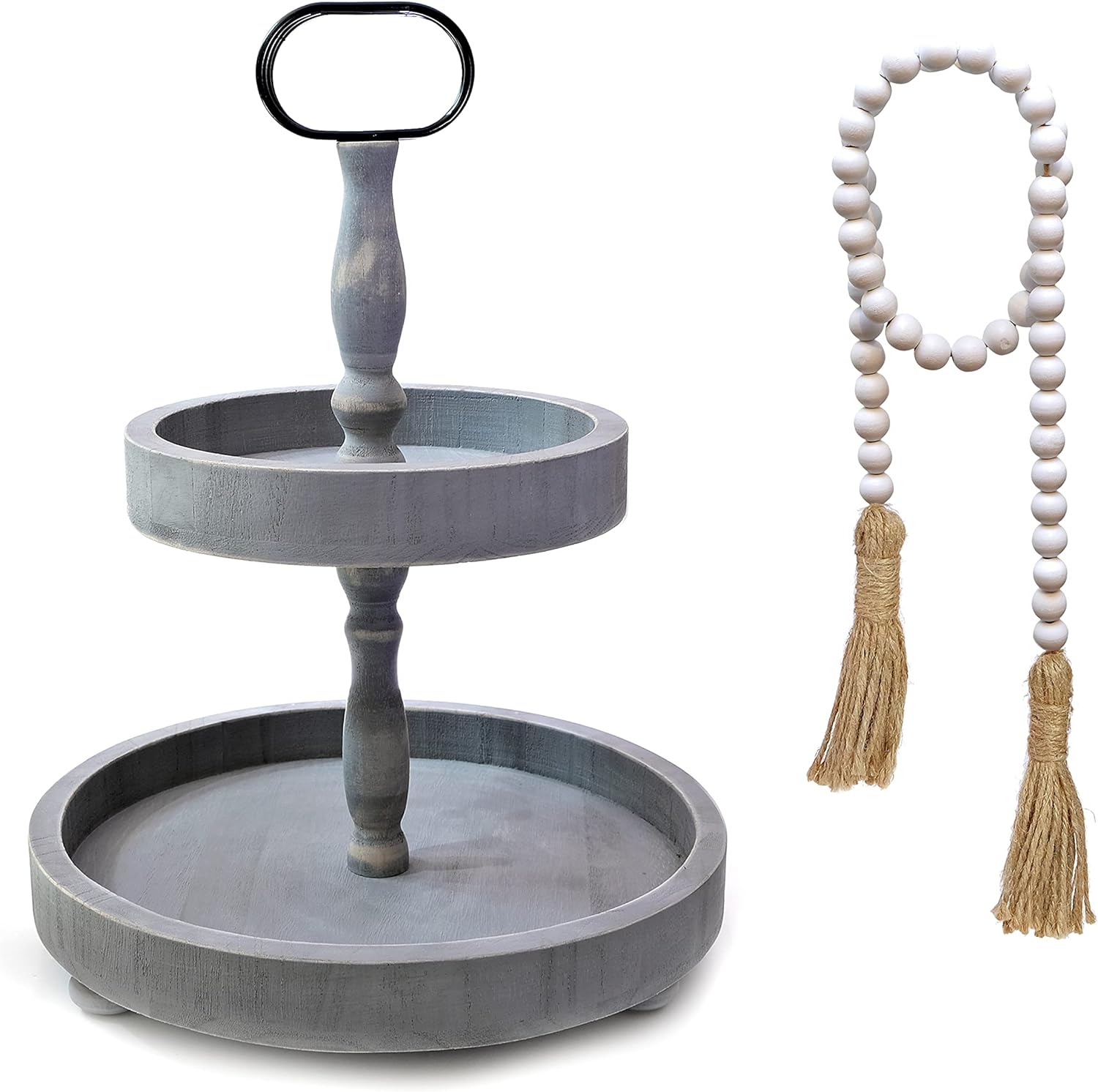 Amazon.com: Farmhouse Tiered Tray Decor with Beads, Rustic Wooden ...