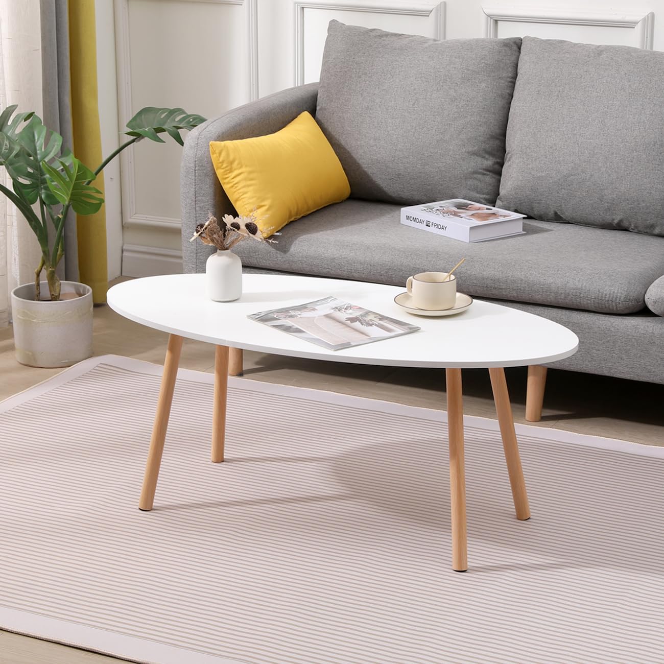 Sanery Oval Coffee Table, Oval Shape Sofa Side Table, Home Office ...