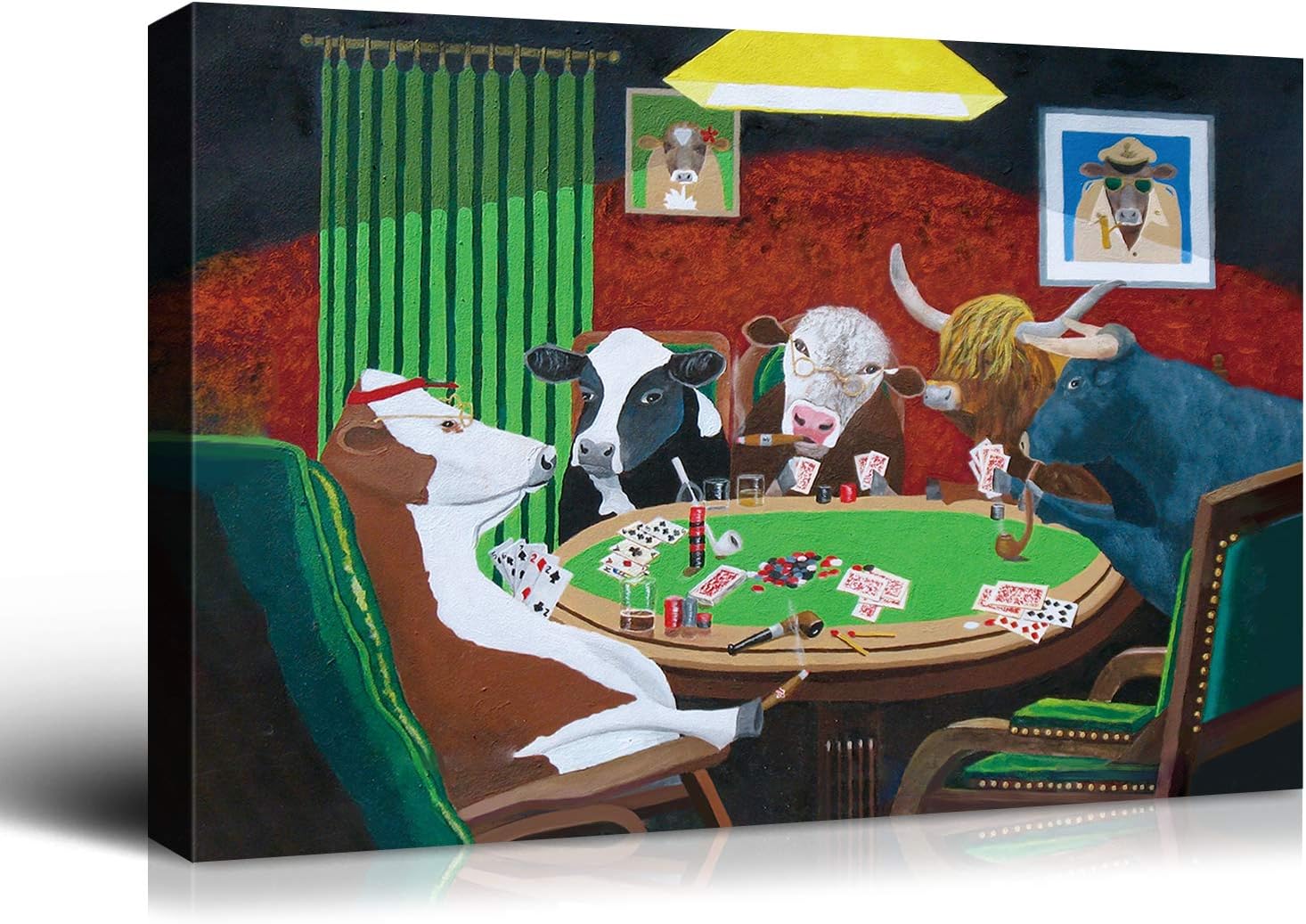 Amazon.com: Denozer Canvas Wall Art - Cows Playing Poker Series C.M ...