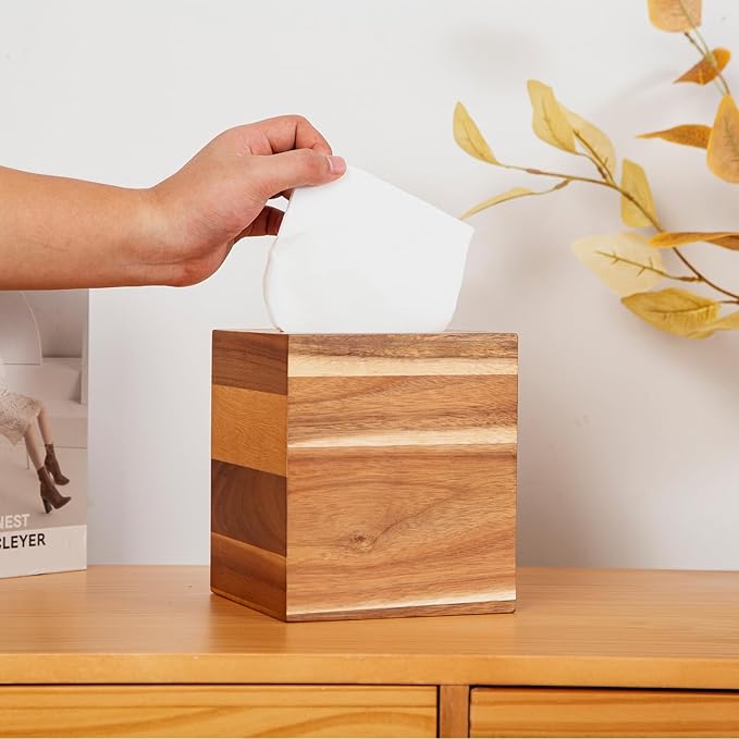 Amazon.com: GinSent Tissue Box Cover Square,Acacia Wood Tissue Box ...