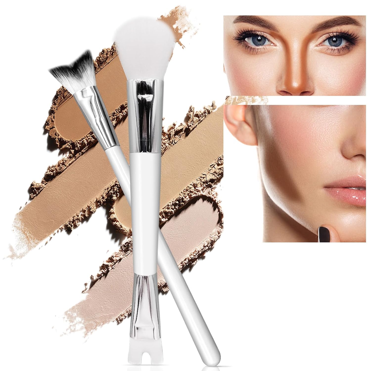 Amazon.com: 2 Pcs Nose Contour Brush Set, Double Sided 2 in 1 U-Shaped ...