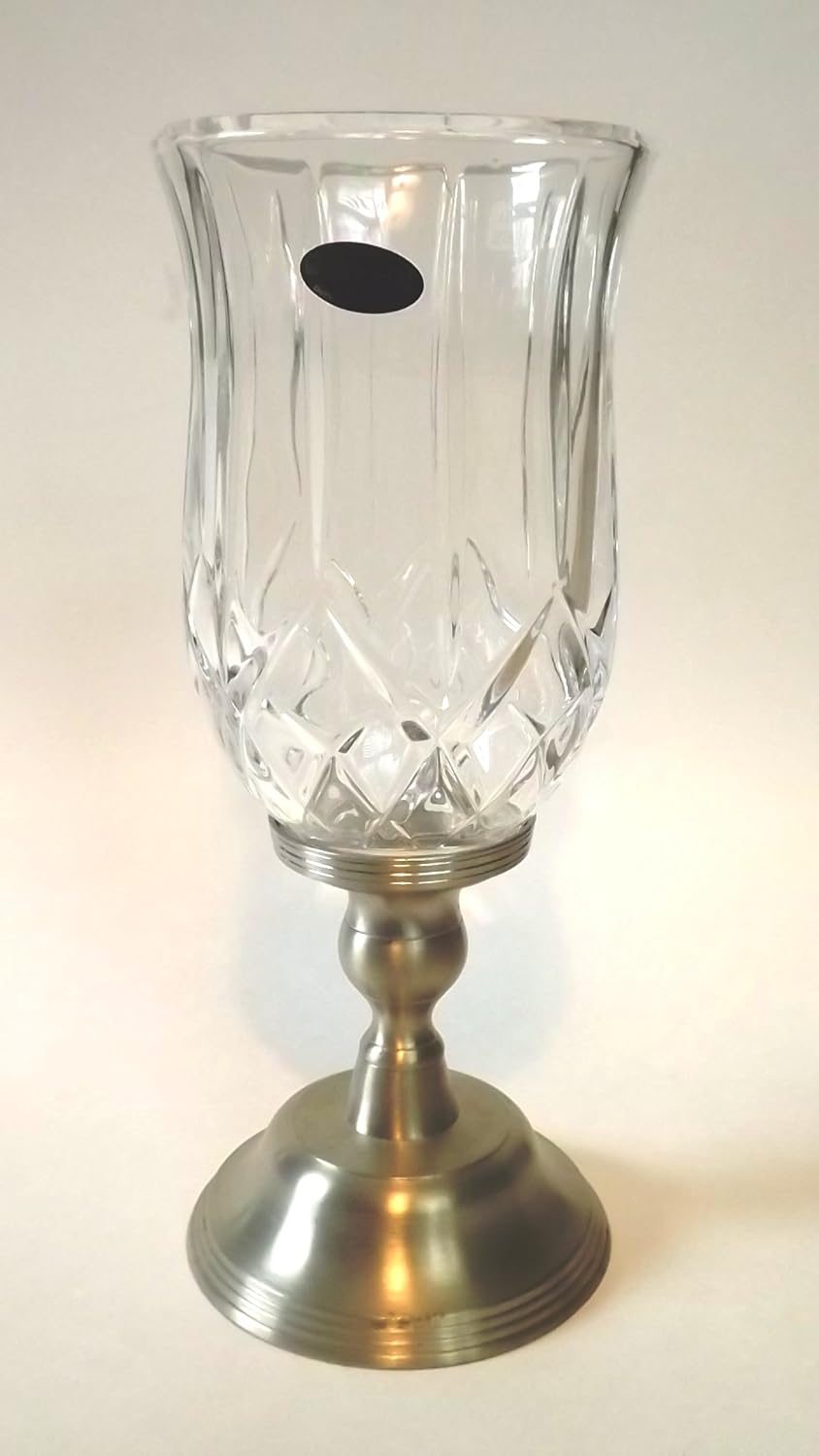Amazon.com: Toscany Lead Crystal and Pewter Hurricane Candle Holder ...