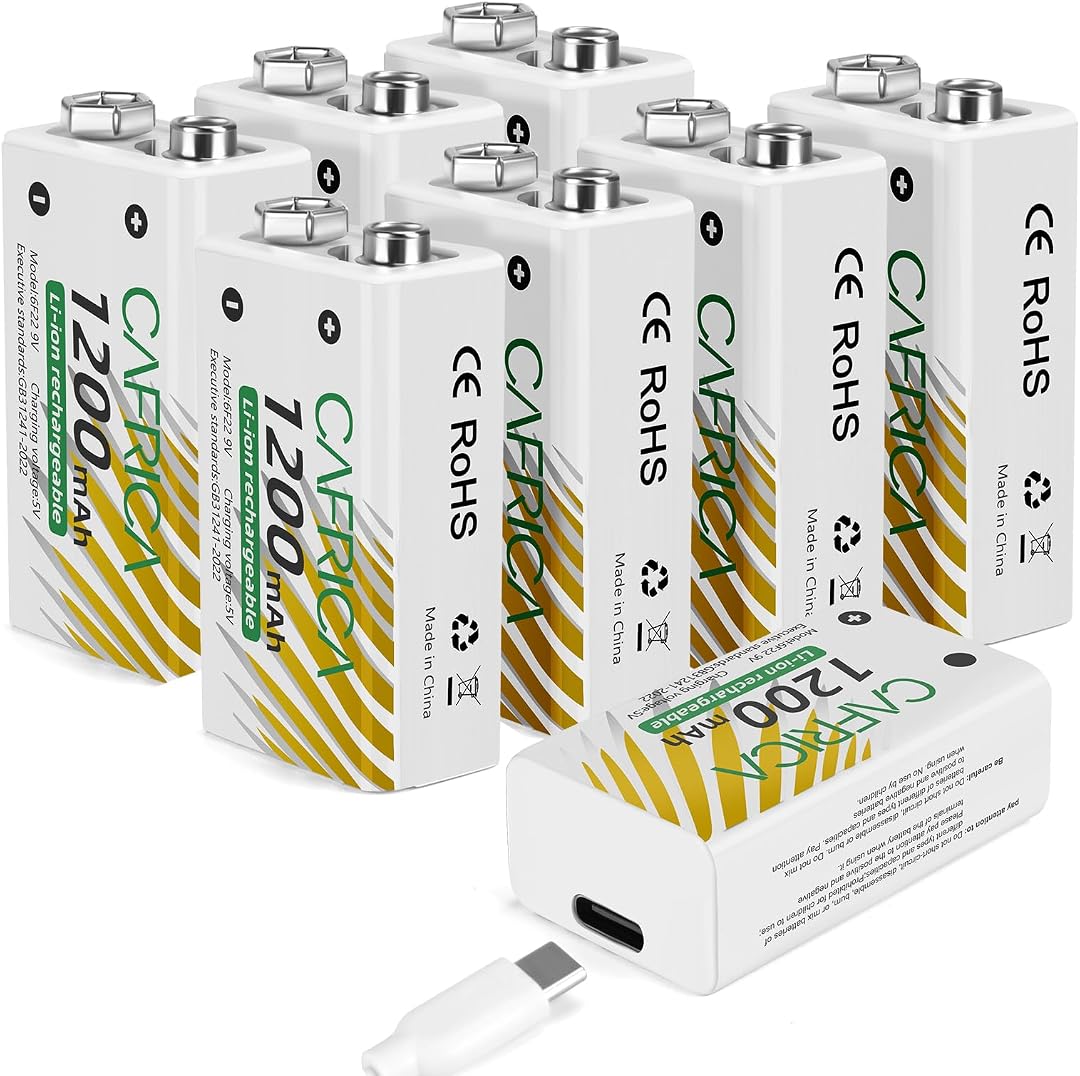 9 Volt Lithium Battery 8 Pack Rechargeable 9v Batteries Smoke ...
