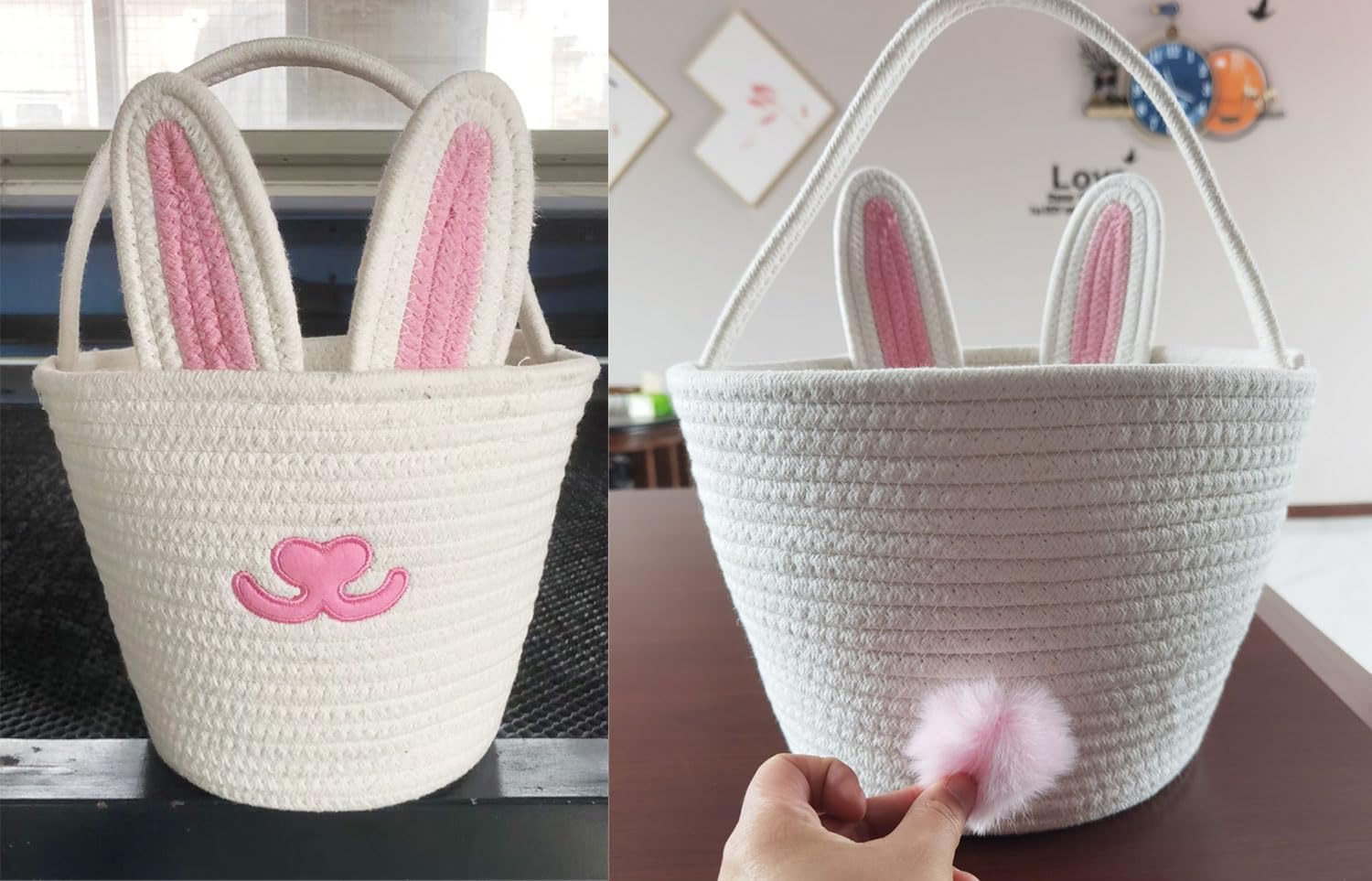 Amazon.com: Bunny Woven Basket, Bunny Ear Rope Basket - Perfect for Kid ...