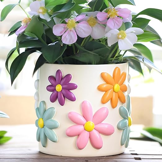 Amazon.com : GUGUGO Cute Daisy Planters, Decorative Plant Pots with ...