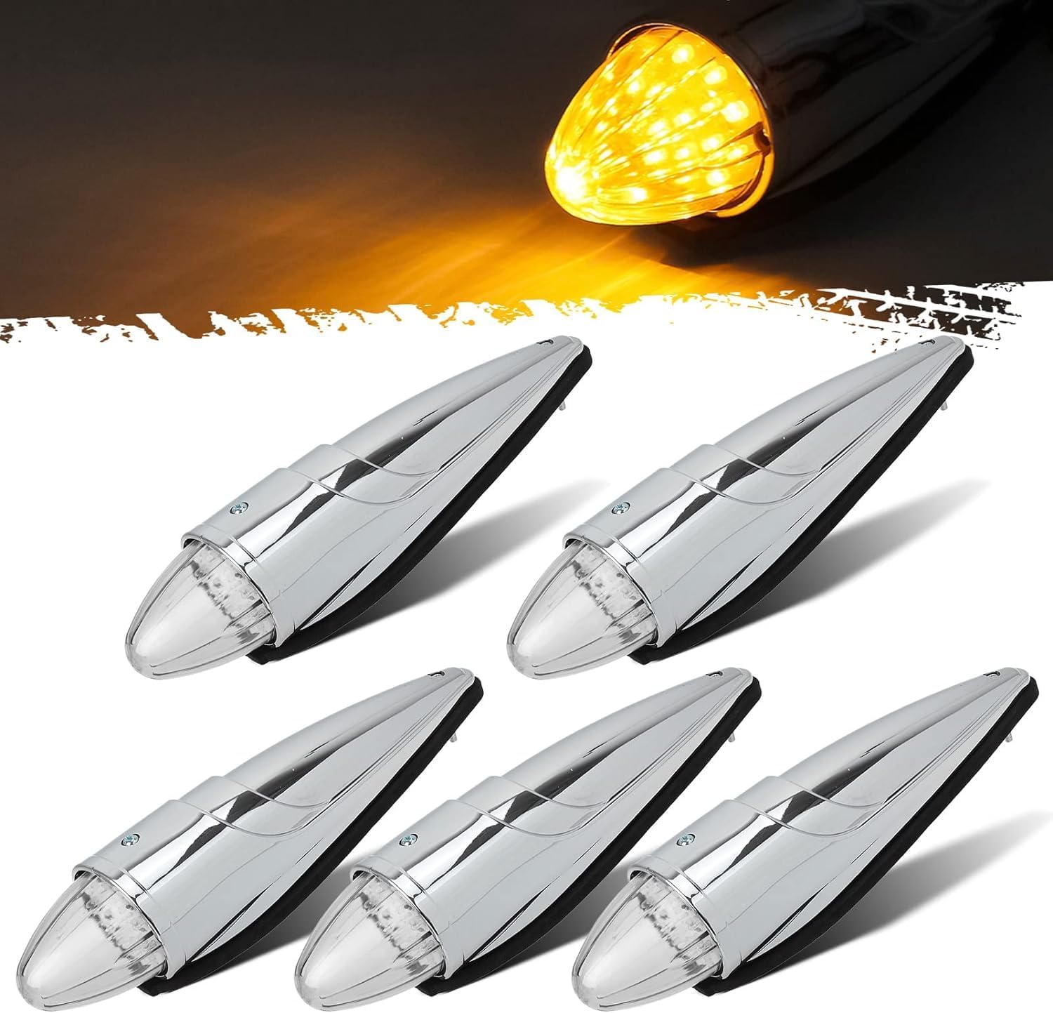 Amazon.com: All Star Truck Parts] 5PCS 17 LED Amber Clear Lens Torpedo ...