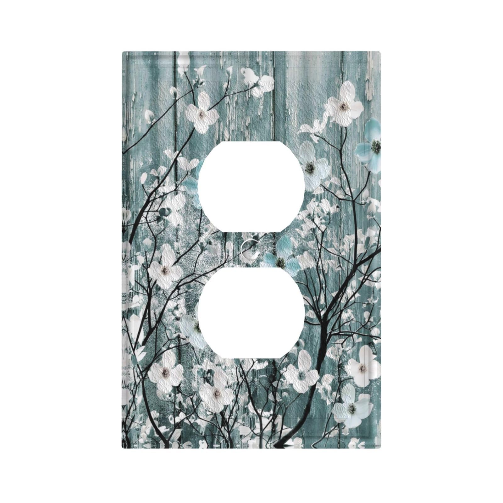 Yekche Rustic White Flower Blue Wood Outlet Covers Decorative Light ...
