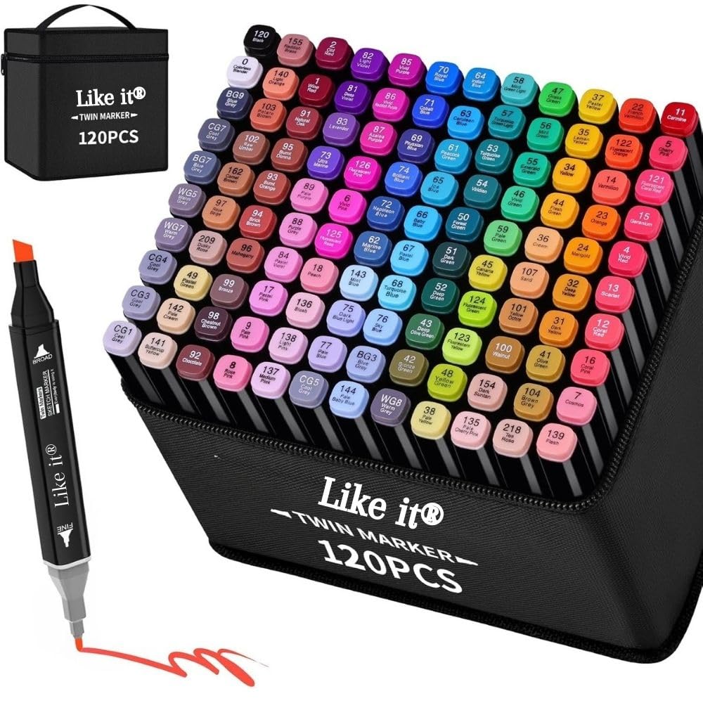 like it Alcohol Markers Set of 120 Dual Tip Permanent Art Markers for ...
