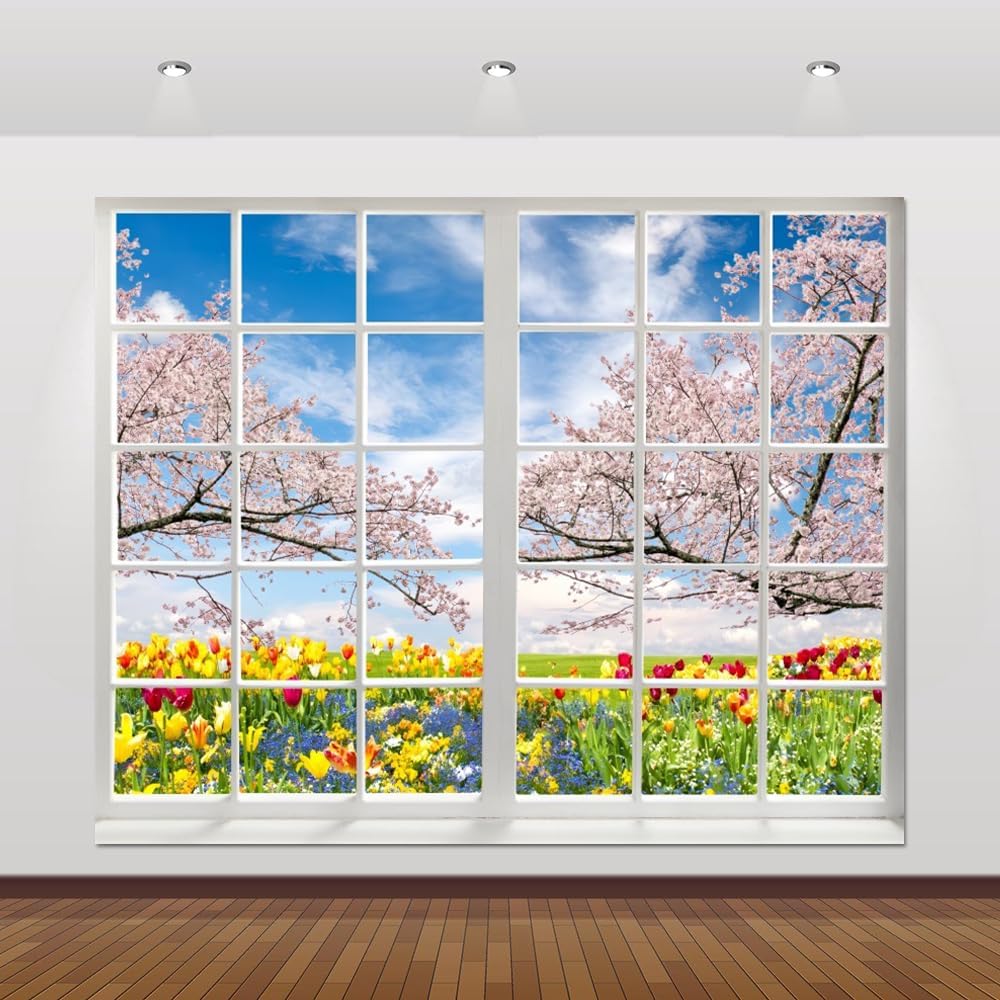 Amazon.com : Spring Flower Window Backdrop 10x8ft Garden Floral Tulip ...
