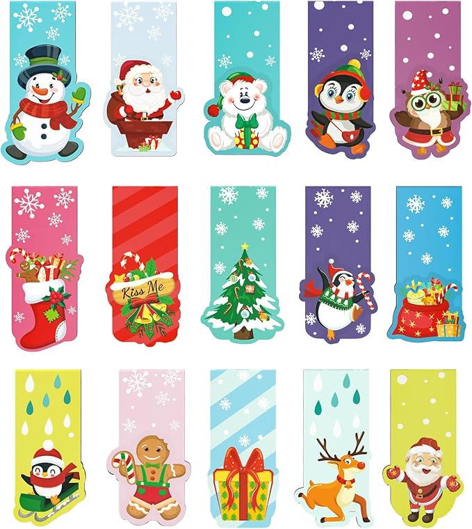JSRQT 30 Pack Christmas Bookmarks Magnetic Bookmark Christmas Magnetic ...