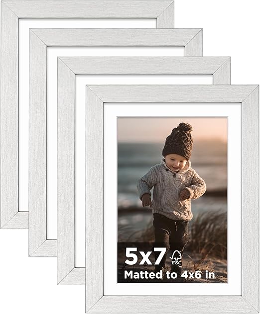 Amazon.com: KINLINK 5x7 Picture Frame Silver Set of 4, Wooden Photo Frames Matted 4x6 with ...