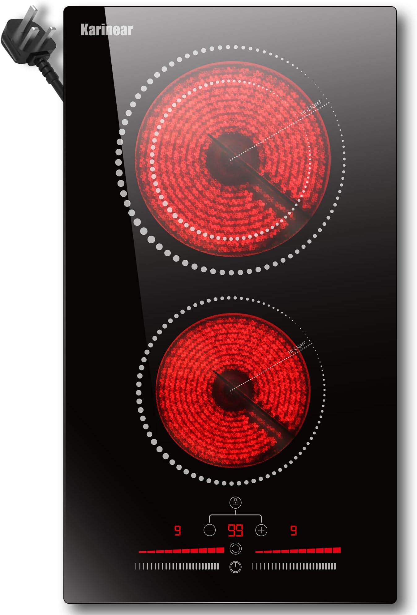 Karinear Plug in Ceramic Hob 13Amp, 2 Ring Electric Hob 2800W, Touch ...