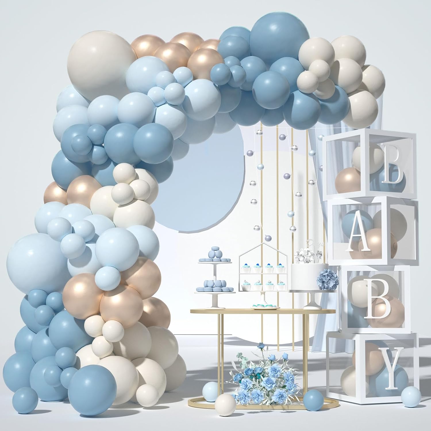 Amazon.com: Baby Boy Shower Decorations-Dusty Blue Balloon Arch Kit ...