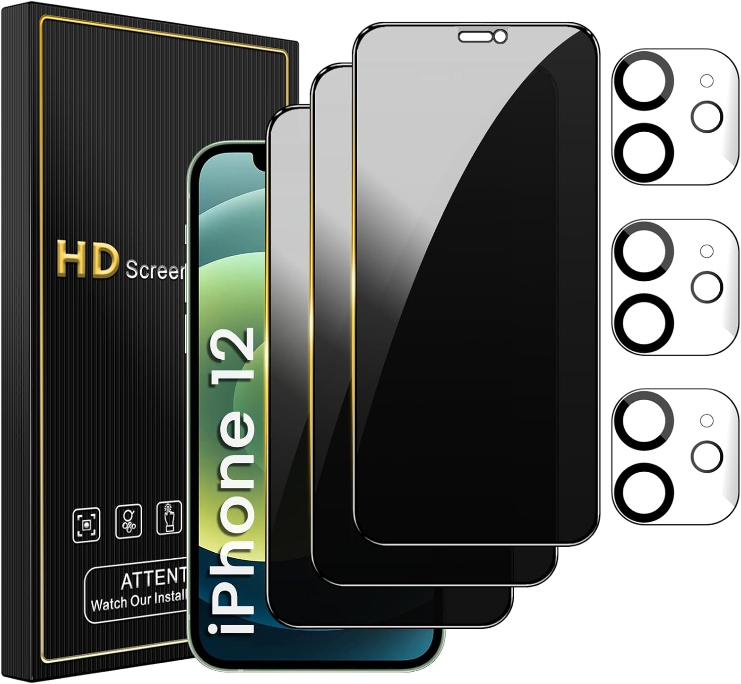Amazon.com: Romkasi 3 Pack Privacy Screen Protector for iPhone 12 6.1 ...