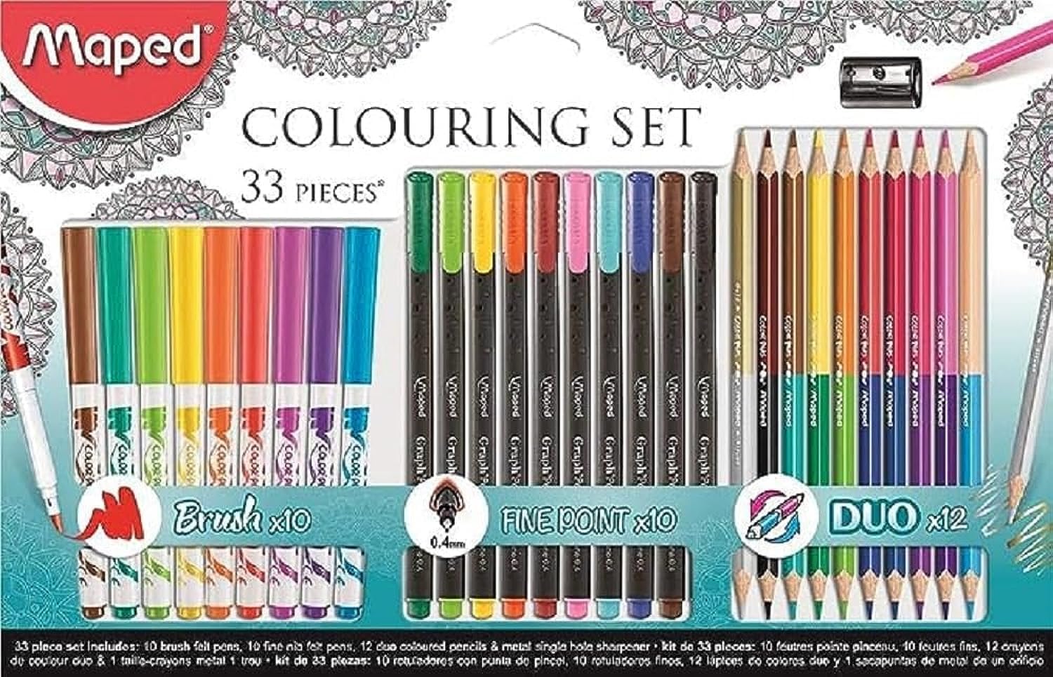 Maped 33 Piece Colouring Set (Includes Brush Felt Tips, Fineliner Pens ...