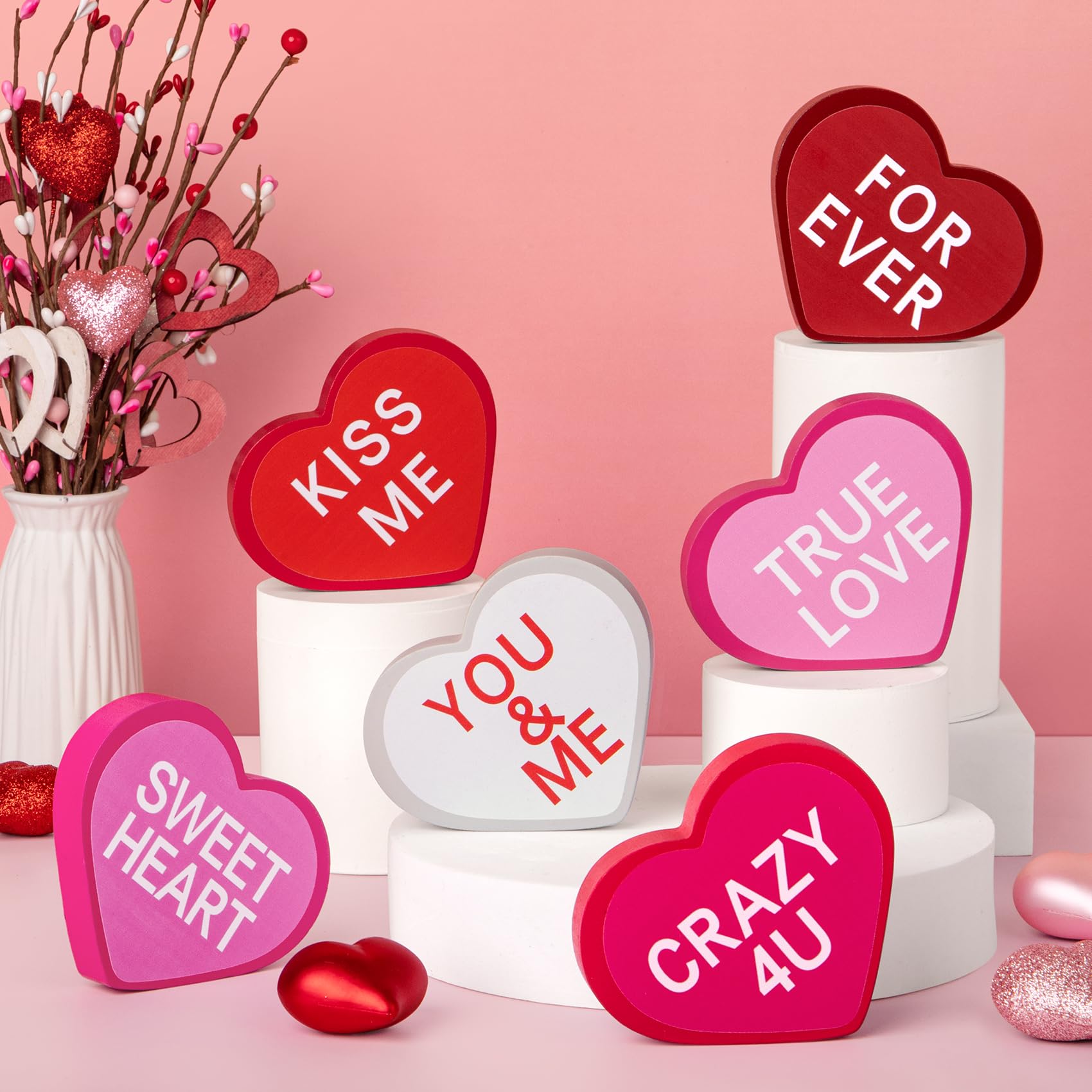 Amazon.com: Roberly Wooden Valentines Day Decor, 6pcs Conversation ...