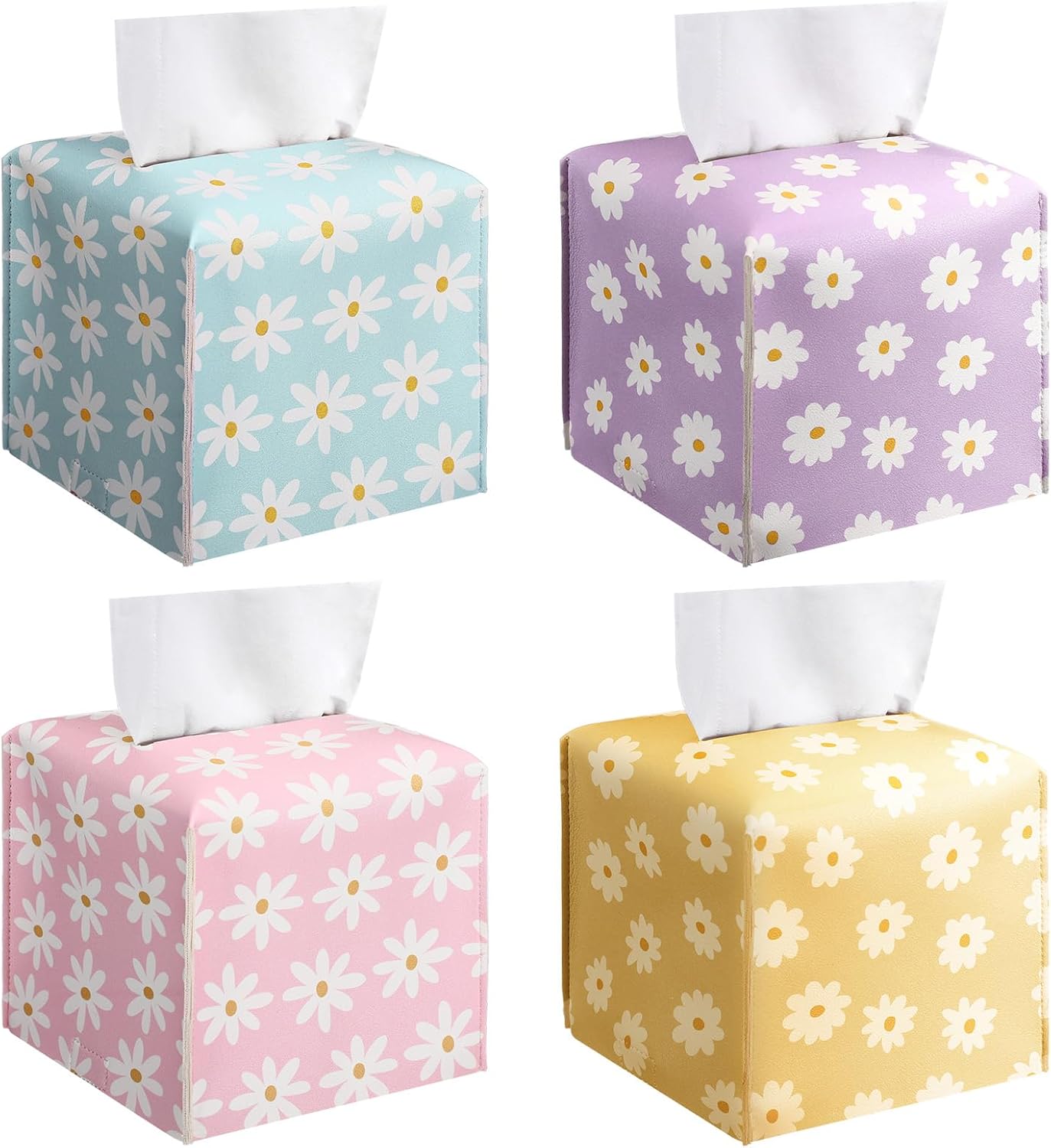 Amazon.com: Reallnaive 4 Pack Spring Flowers Leather Tissue Box Cover 5 ...