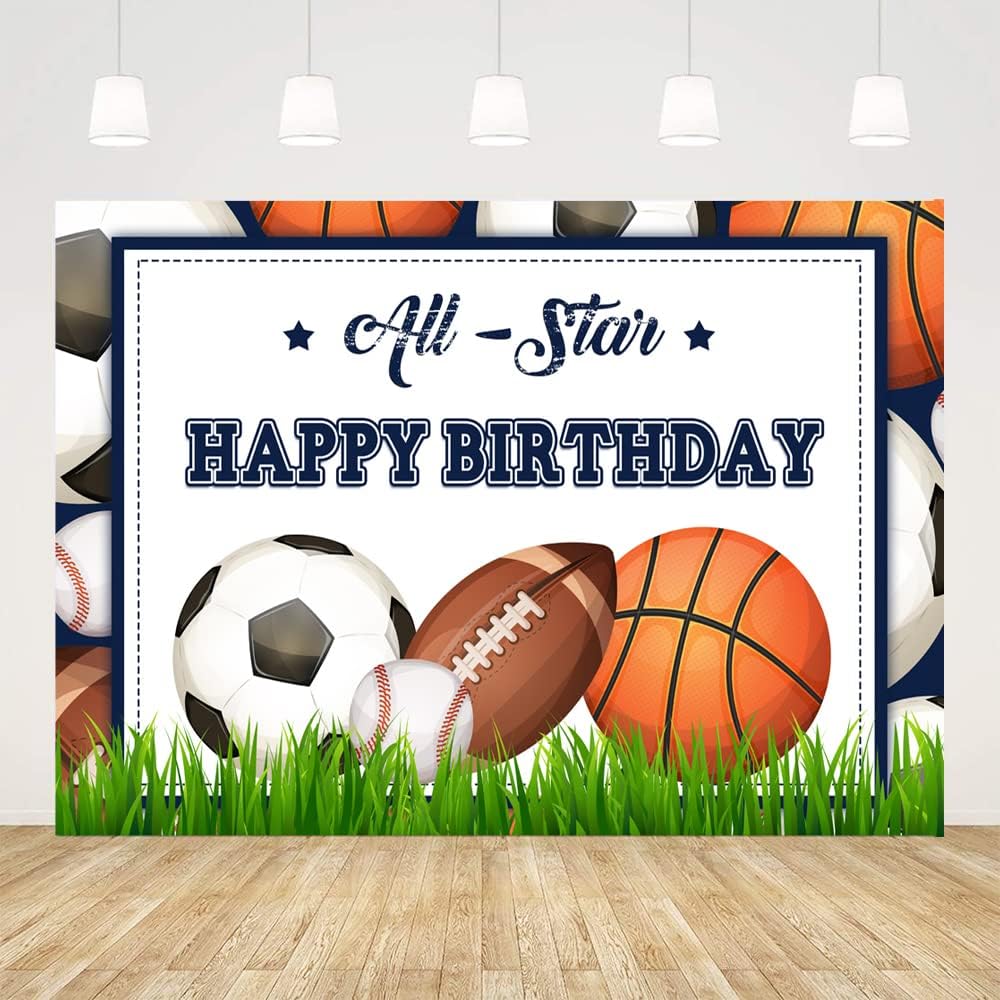 Amazon.com : Ball Sports Happy Birthday Backdrop All Star Kids Boys ...