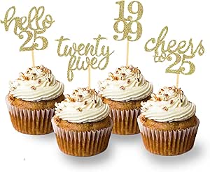 Amazon.com: 24Pcs Glitter 25th Birthday Cupcake Toppers, Hello 25th ...