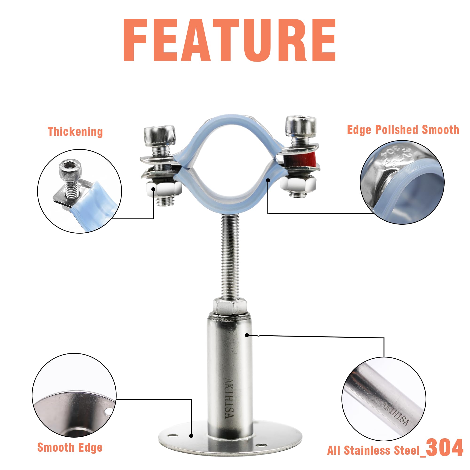 Snapklik.com : 2 Pcs 304 Stainless Steel Pipe Supports, Wall Mount ...