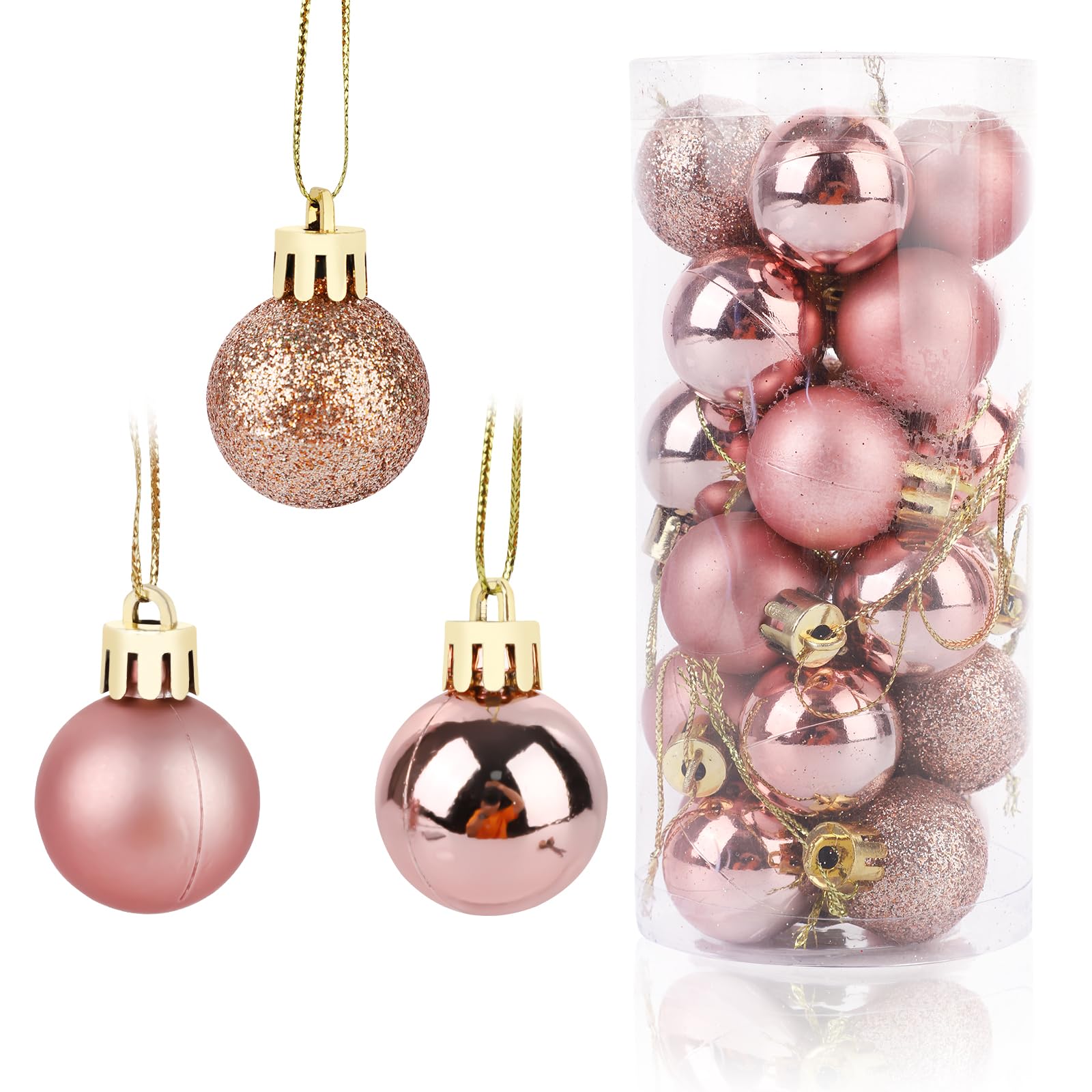 24pcs Christmas Ball Ornaments, Rose Gold Christmas Balls Decorations ...