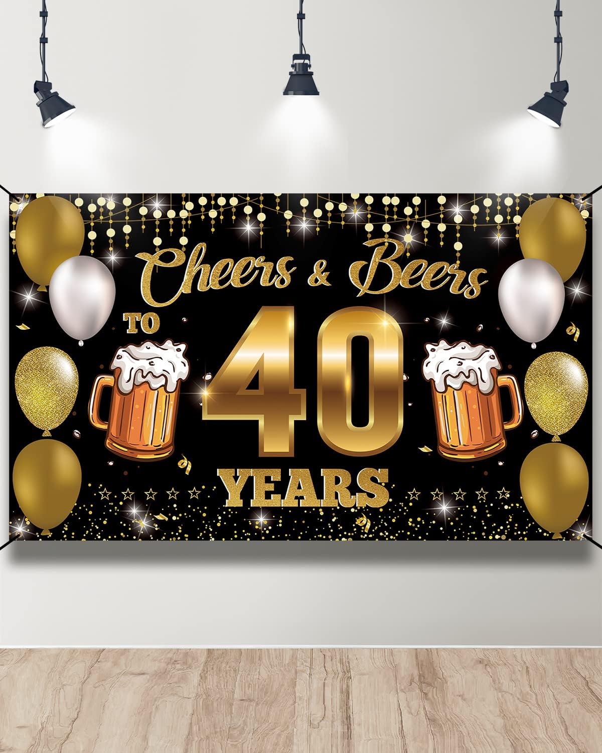 Amazon.com : HTDZZI Cheers to 40 Years Banner Backdrop Black Gold ...