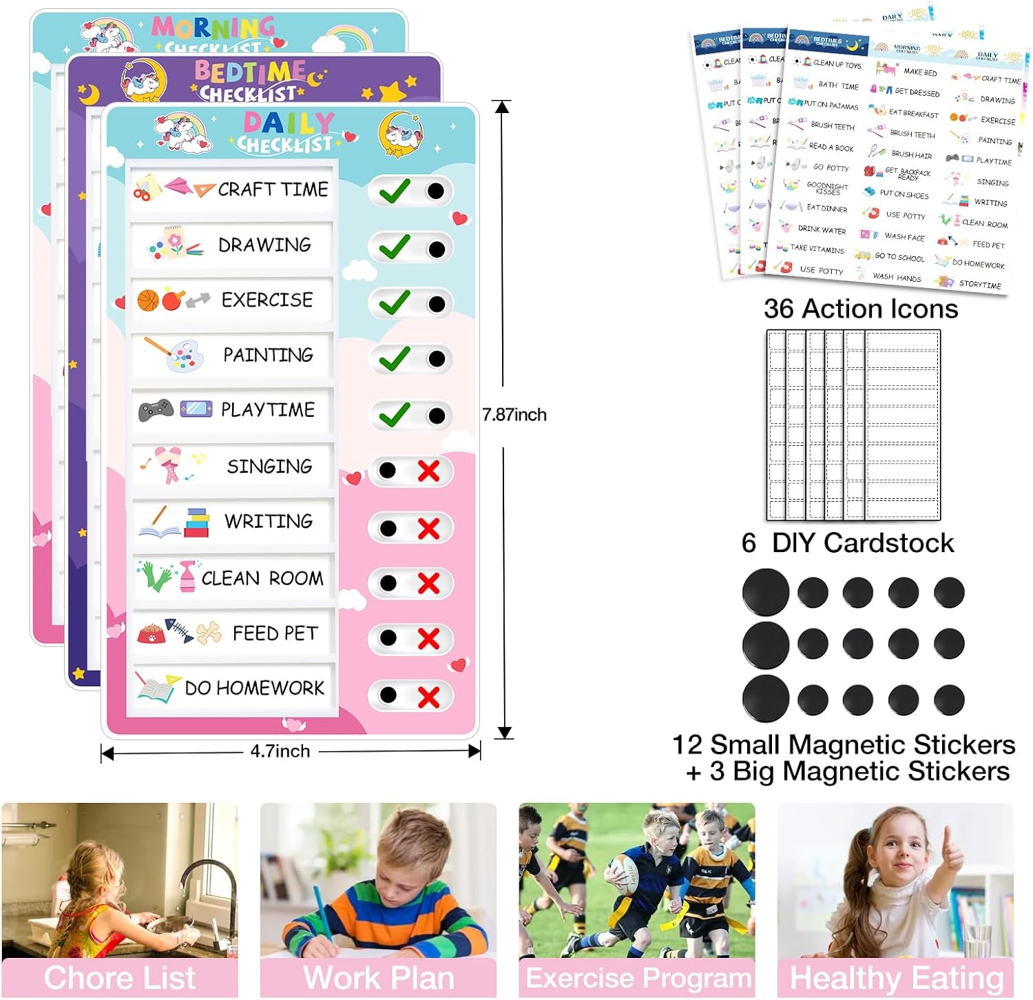 3 in 1 Bedtime/Morning/Daily Routine Chart for Kids, Magnetic Chore ...