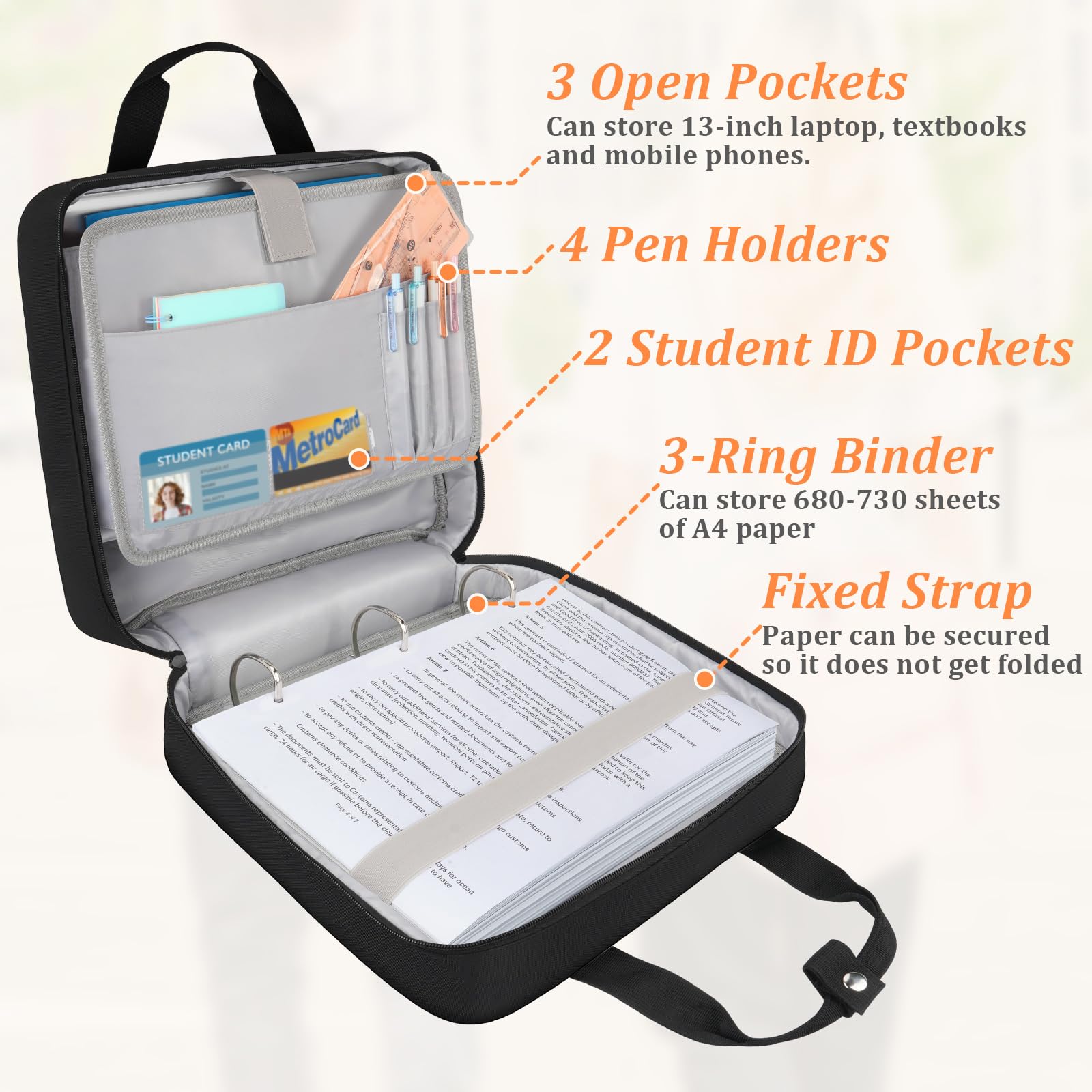 Snapklik.com : Zipper Binder 3 Ring, 700 Sheets Capacity, Binder 3 Inch