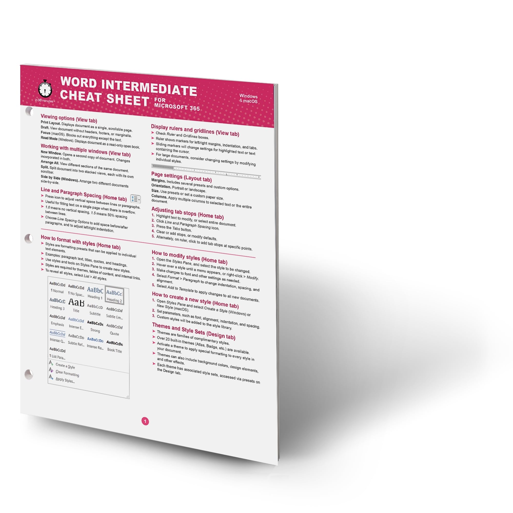 Word Intermediate Cheat Sheet for Microsoft 365: Formatting, Mailings ...