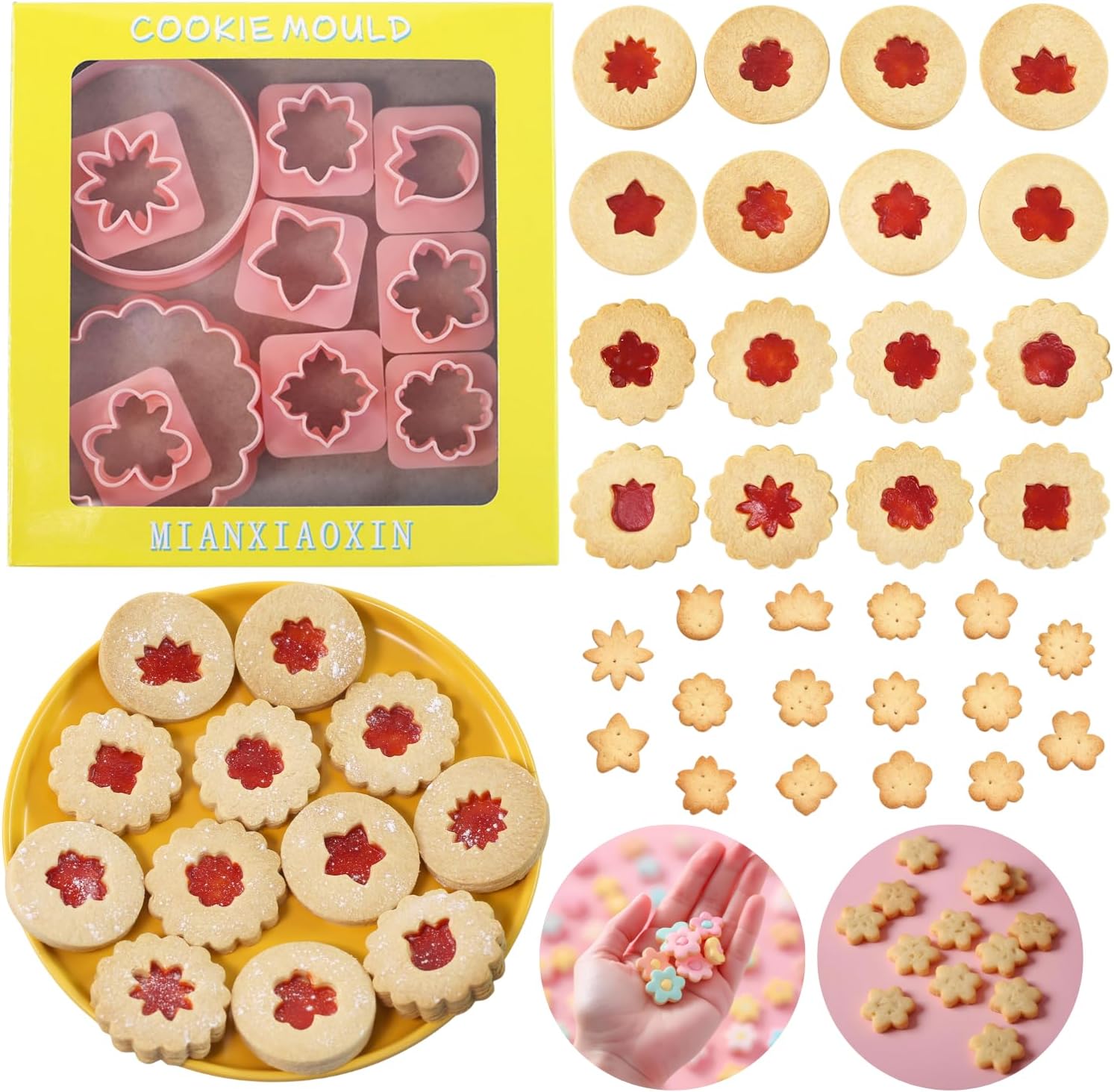 Flowers Linzer Cookie Cutters, 10 Pcs Mini Biscuit Cutters Plastic, 32 ...