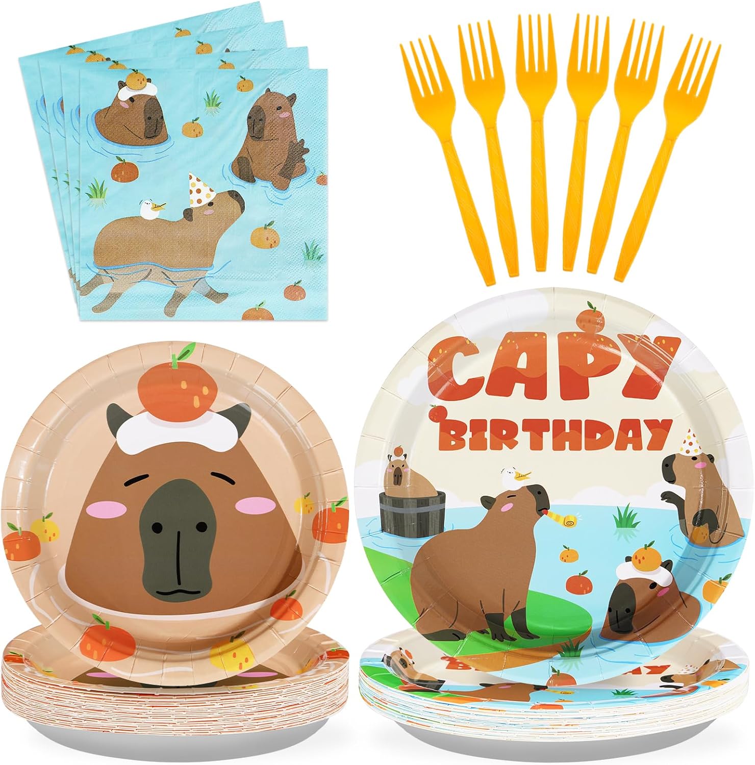 Amazon.com: 96 Pcs Kapybara Birthday Party Supplies Cute Cartoon Capy ...