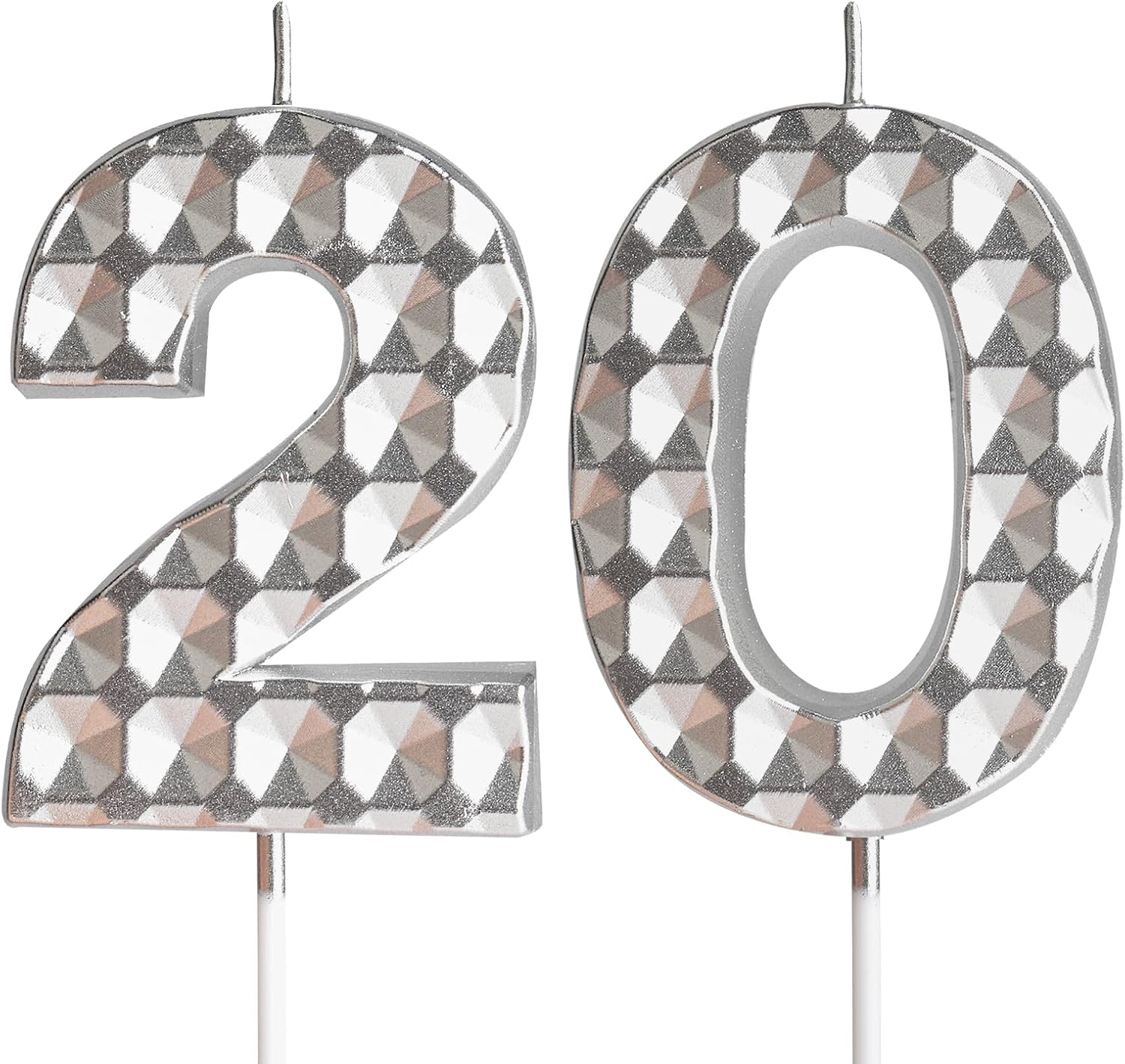 Amazon.com: Silver 20th Birthday Candles,Diamond Design 3D Number 20 ...