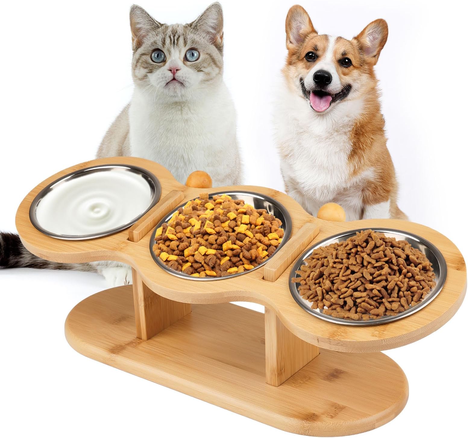 Katzennapf Erhöht, Futterstation Katzen mit 3 Edelstahl Schüsseln ...
