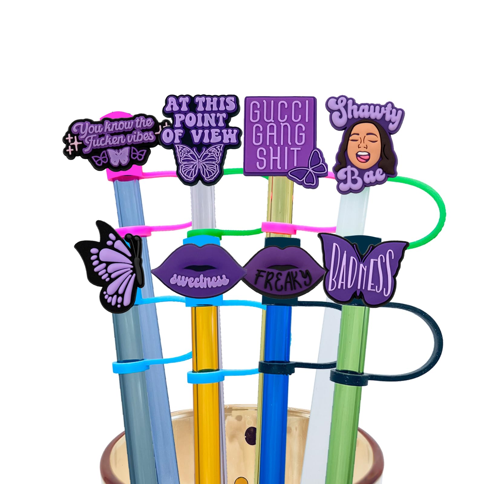 Amazon.com: Kleeblatt Purple Straw Covers Cap, 8pcs Cute Silicone ...